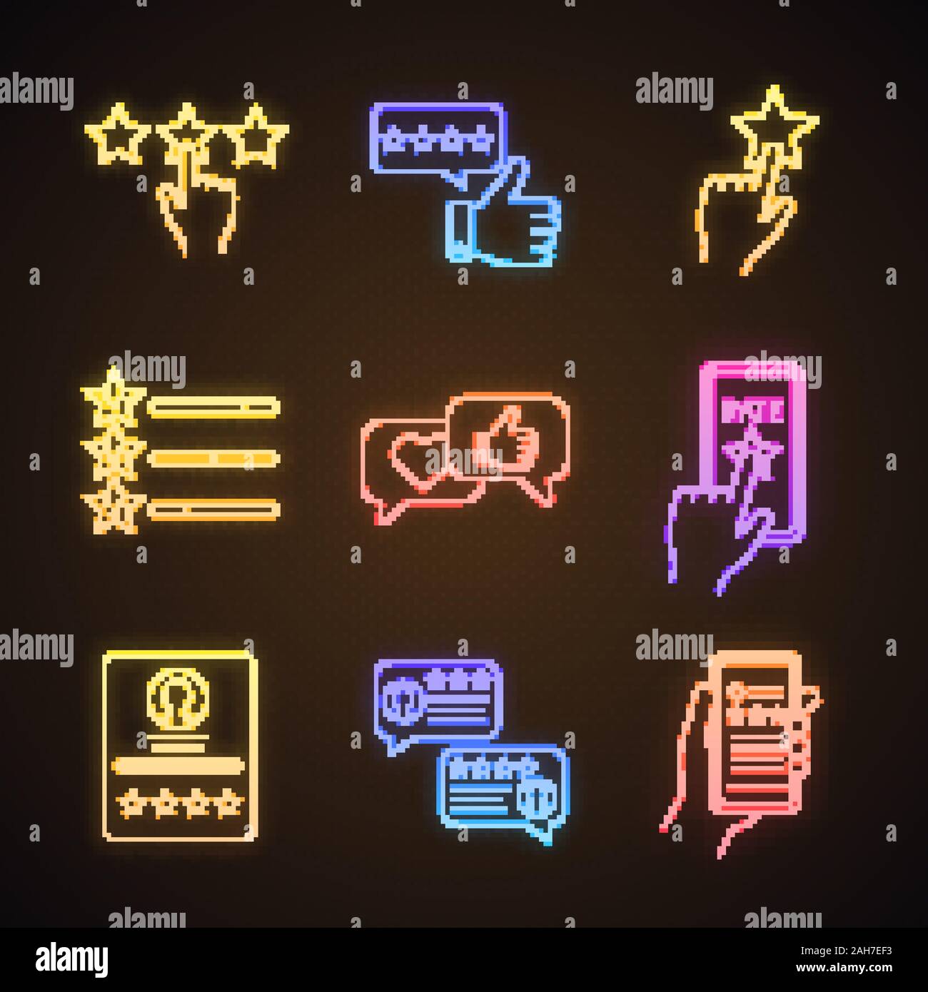 Rating neon light icons set. Customer feedback and review, app rating ...