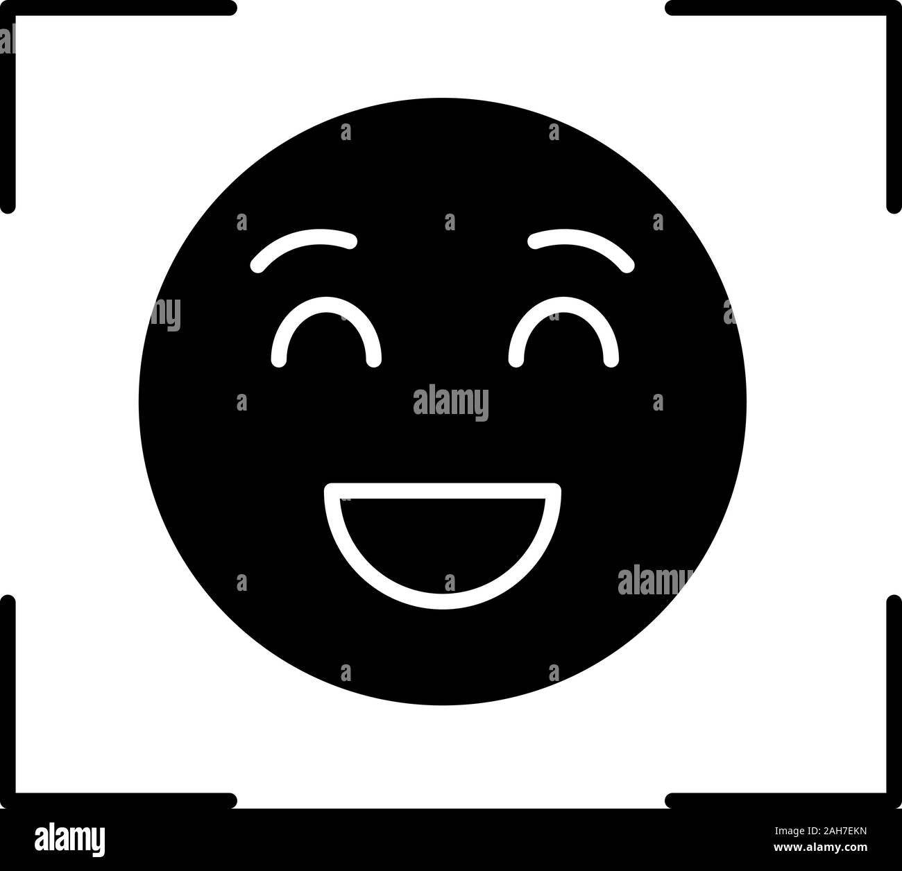 Facial recognition glyph icon. Face scan. Silhouette symbol. Emotion ...