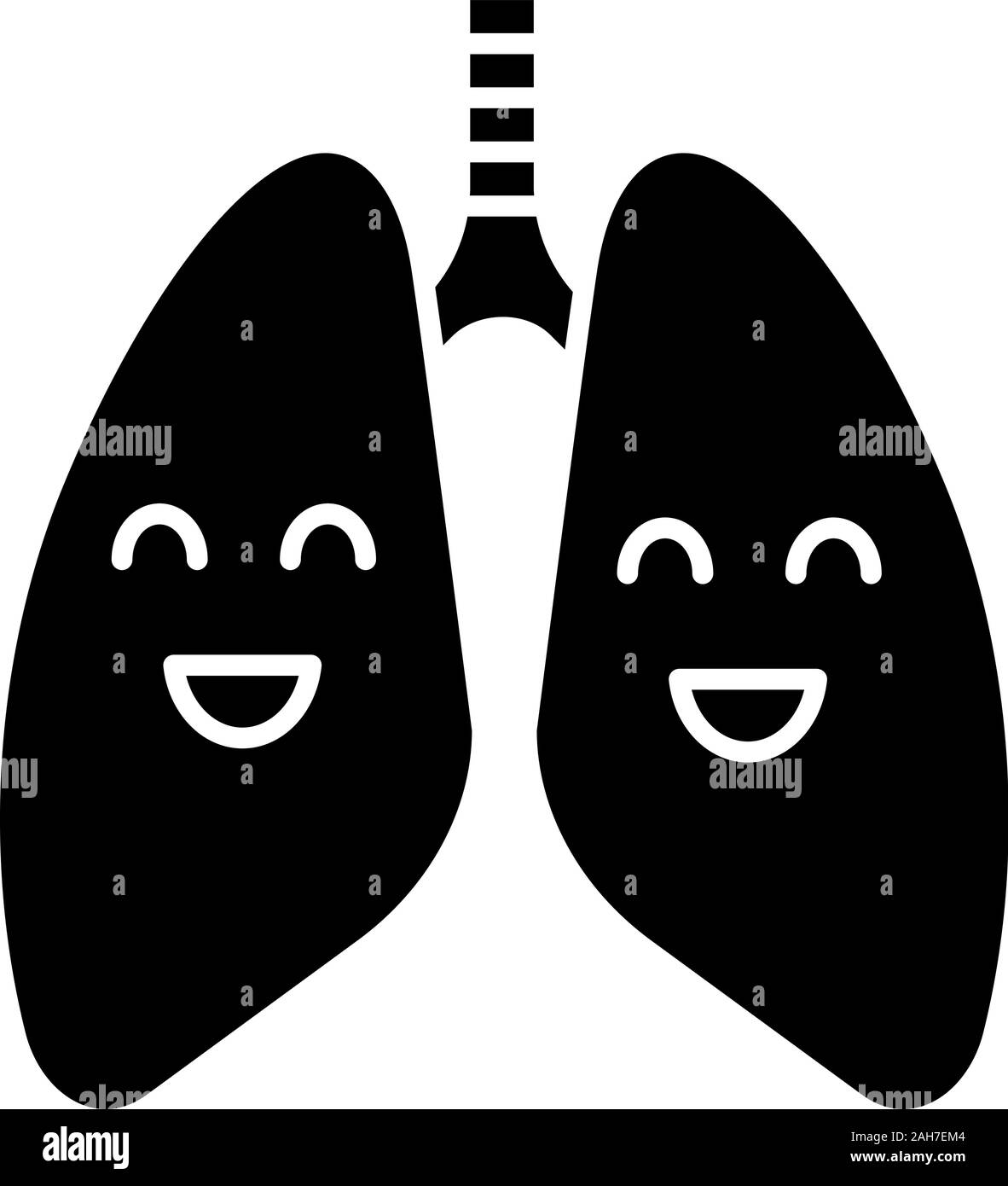 Smiling human lungs glyph icon. Respiratory health. Healthy pulmonary ...