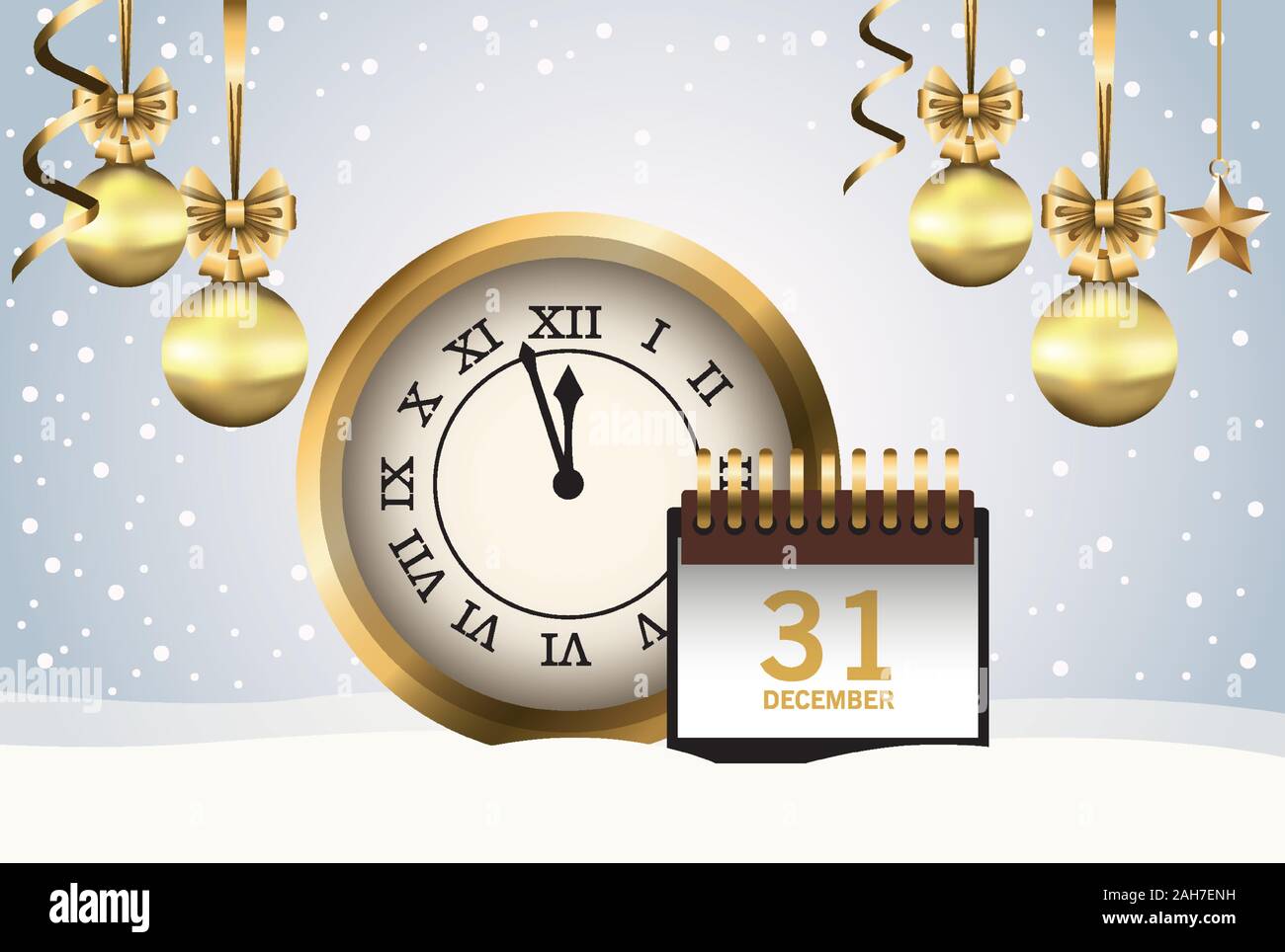 happy new year card with watch and calendar Stock Vector Image & Art ...