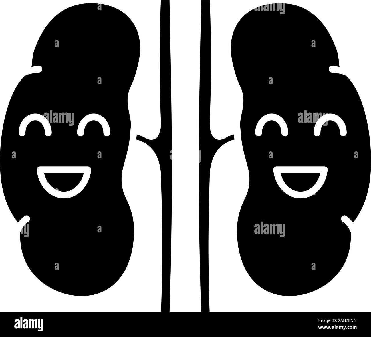 Smiling human kidneys glyph icon. Healthy urinary tract. Urinary system ...
