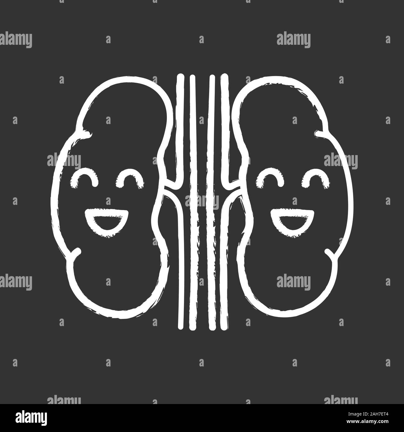 Smiling human kidneys chalk icon. Healthy urinary tract. Urinary system ...
