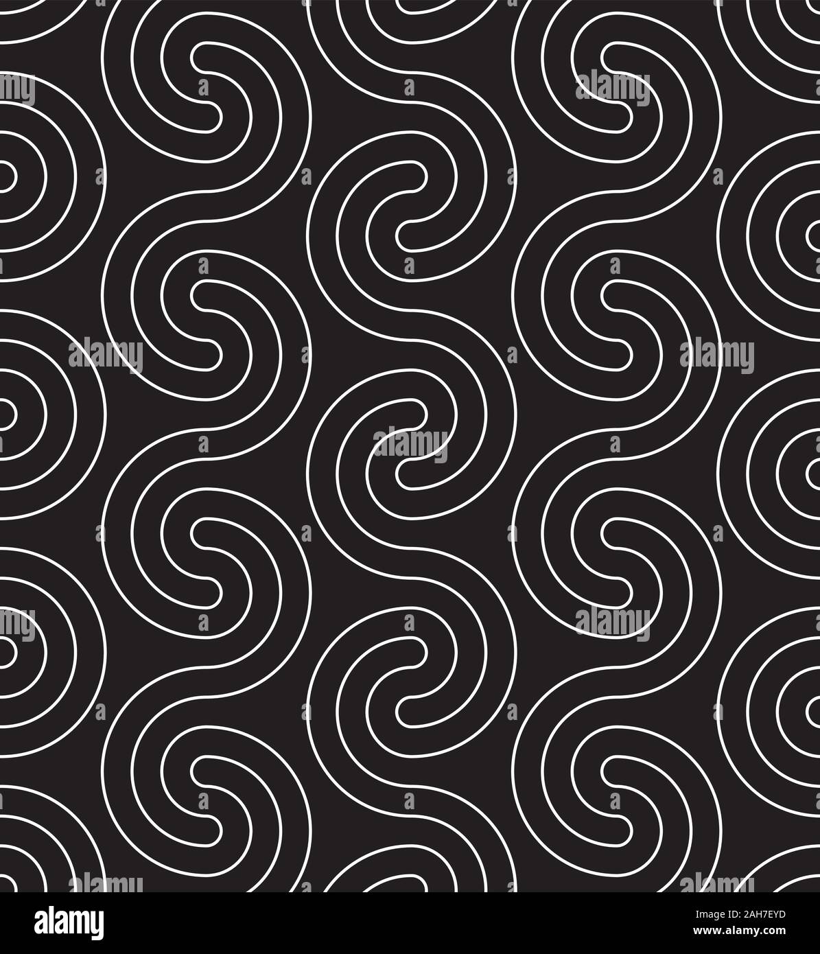 Line art rounded greek key seamless pattern. Black and white vector ...