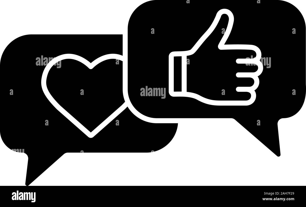 Customer feedback glyph icon. Social media likes and comments. Positive ...