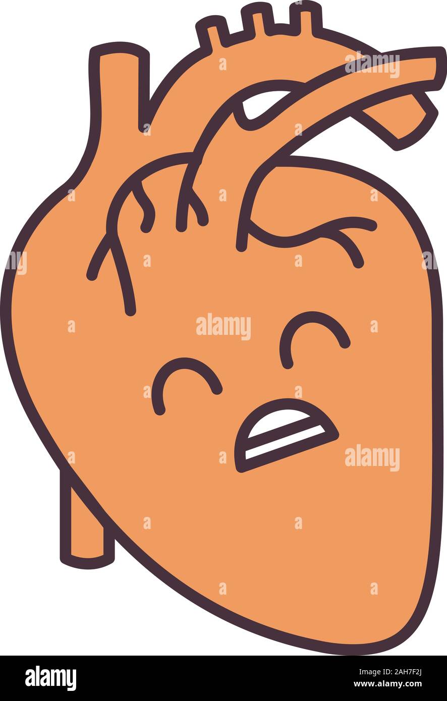 Sad human heart anatomy color icon. Cardiovascular system diseases ...