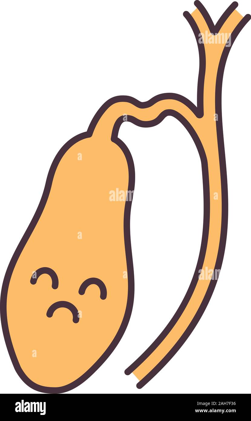 Sad gallbladder color icon. Unhealthy digestive system. Gallbladder ...