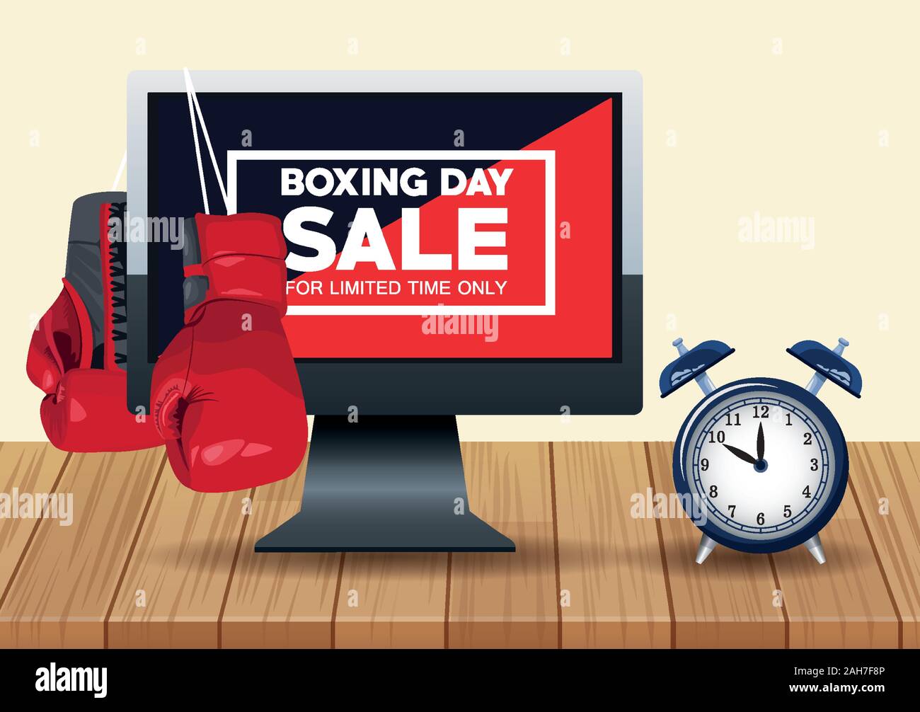 boxing day sale poster with desktop and alarm clock Stock Vector Image ...