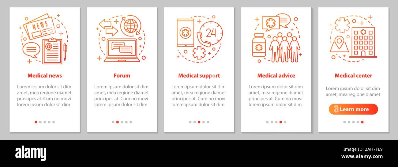 Medicine and healthcare onboarding mobile app page screen with linear concepts. Medical news ...