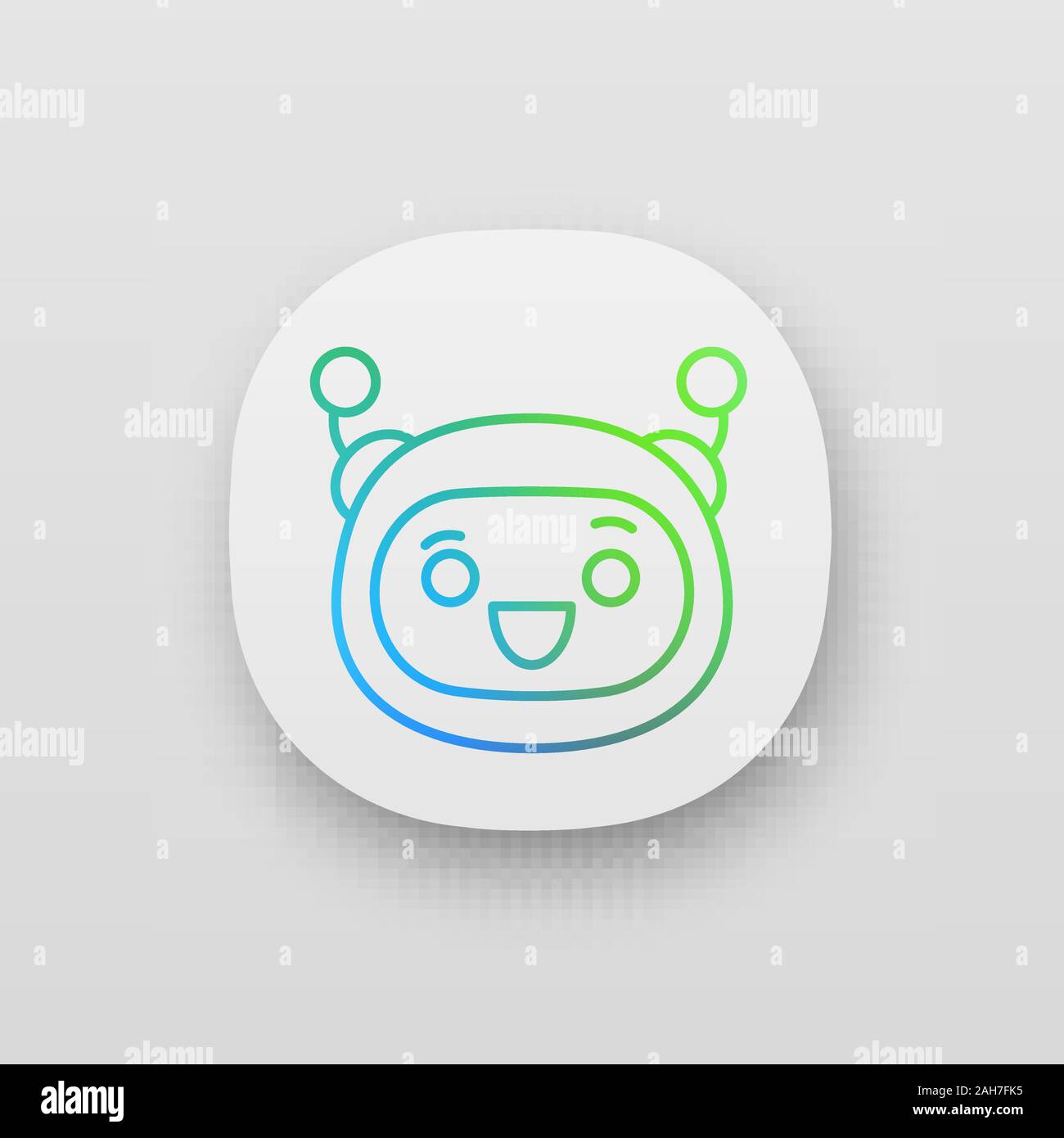 Excited robot emoji app icon. Laughing chatbot smiley with broad smile ...