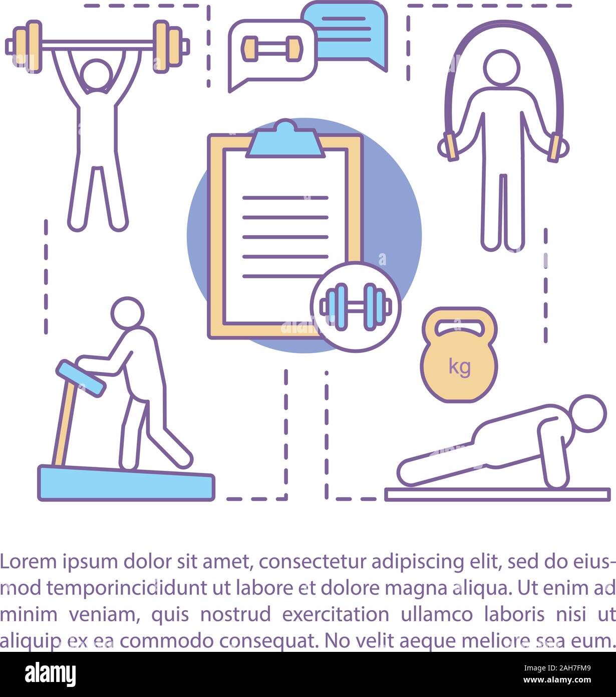 Men's fitness concept linear vector illustration. Workout. Article ...