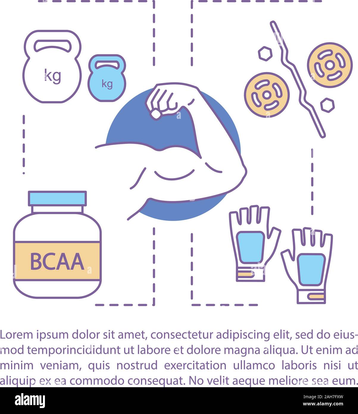 Men's fitness concept linear illustration. Workout. Article, brochure ...