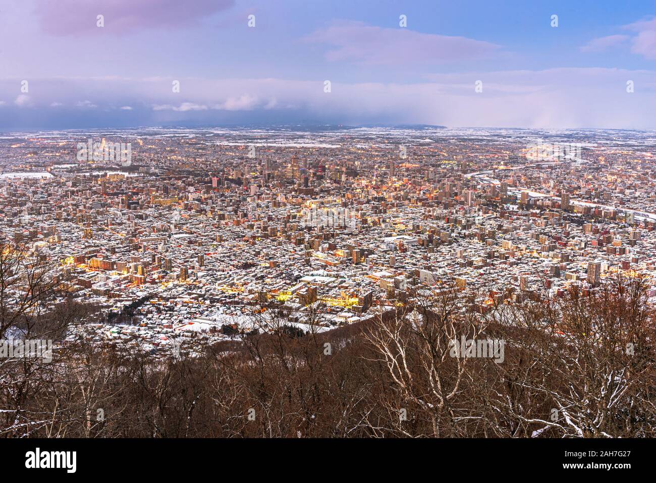 Sapporo, Japan aerial cityscape in winter at twilight Stock Photo - Alamy