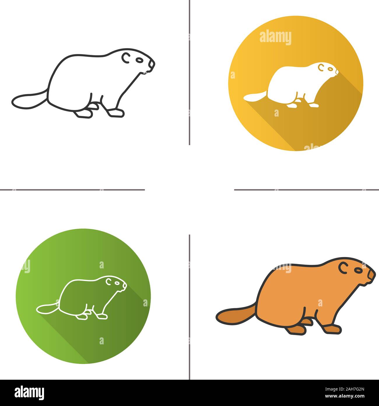 Groundhog Day icon. Woodchuck. February 2nd. Flat design, linear and color styles. Isolated ...