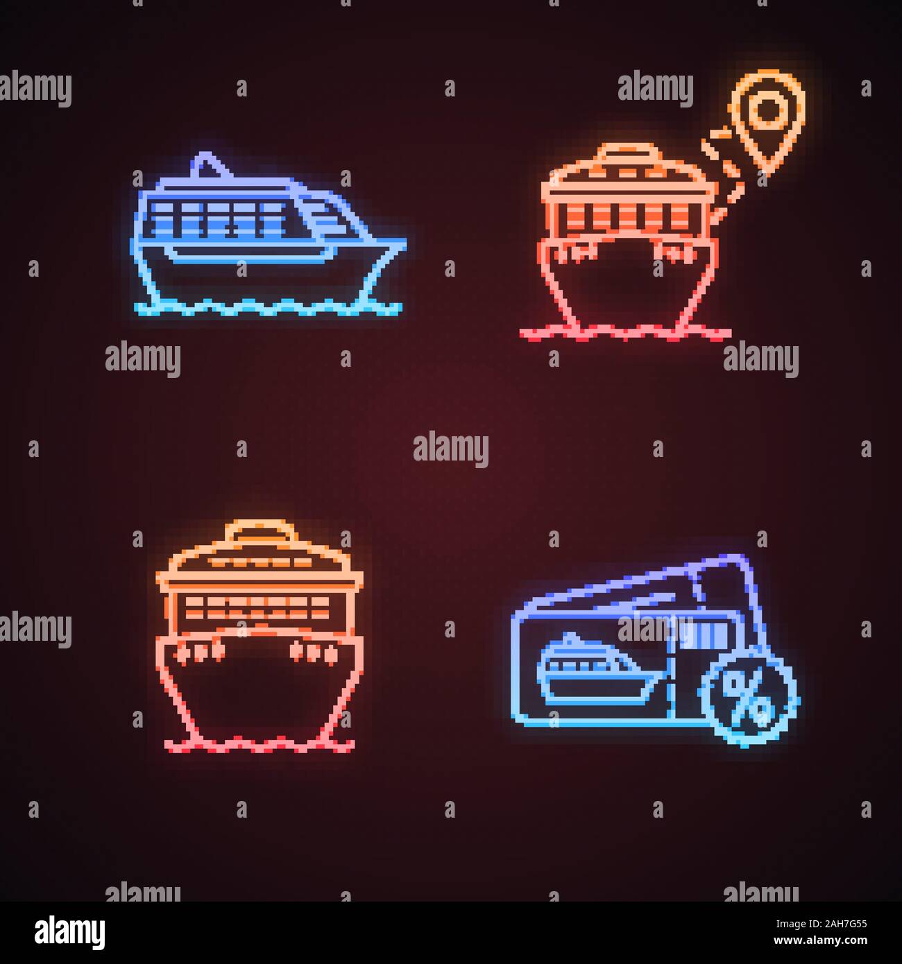 Cruise neon light icons set. Summer voyage. Travel agency. Cheap cruise ...