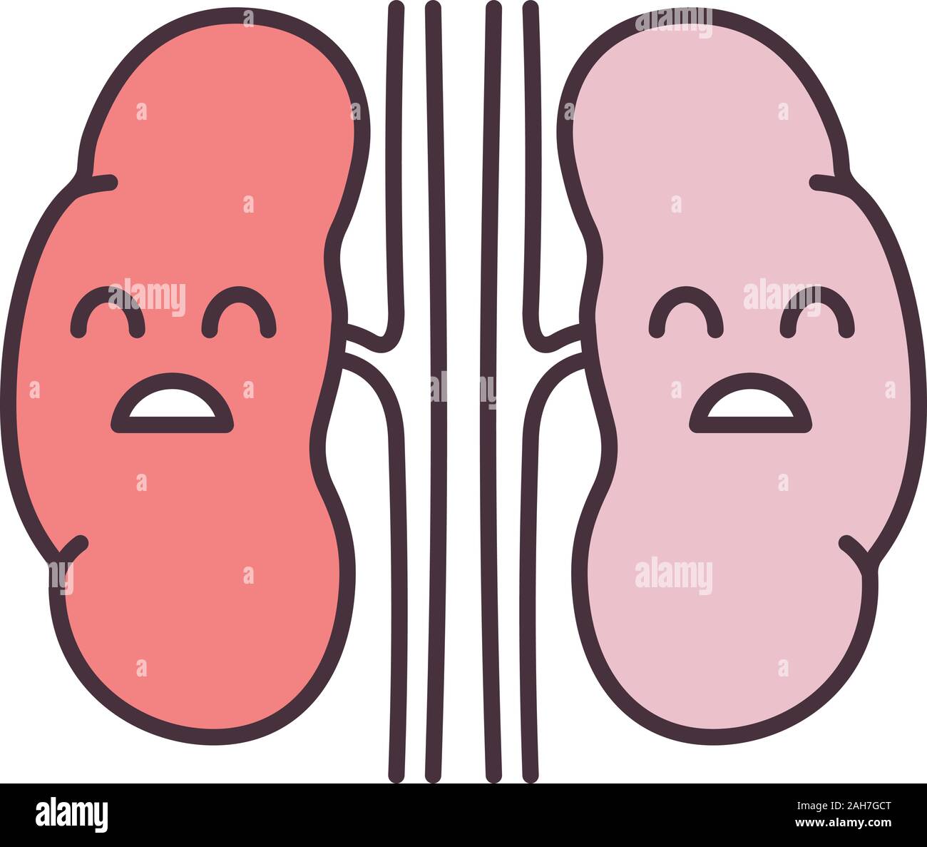 Sad human kidneys color icon. Unhealthy urinary tract. Urinary system ...