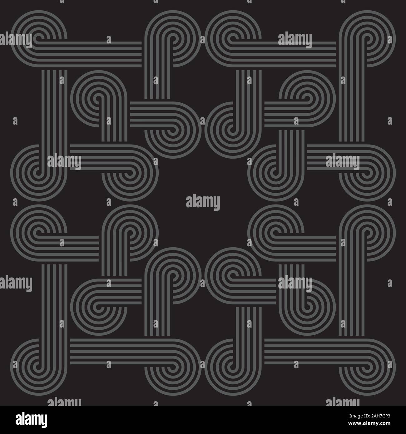 Twisted striped lines vector seamless pattern. Dark gray neutral ...