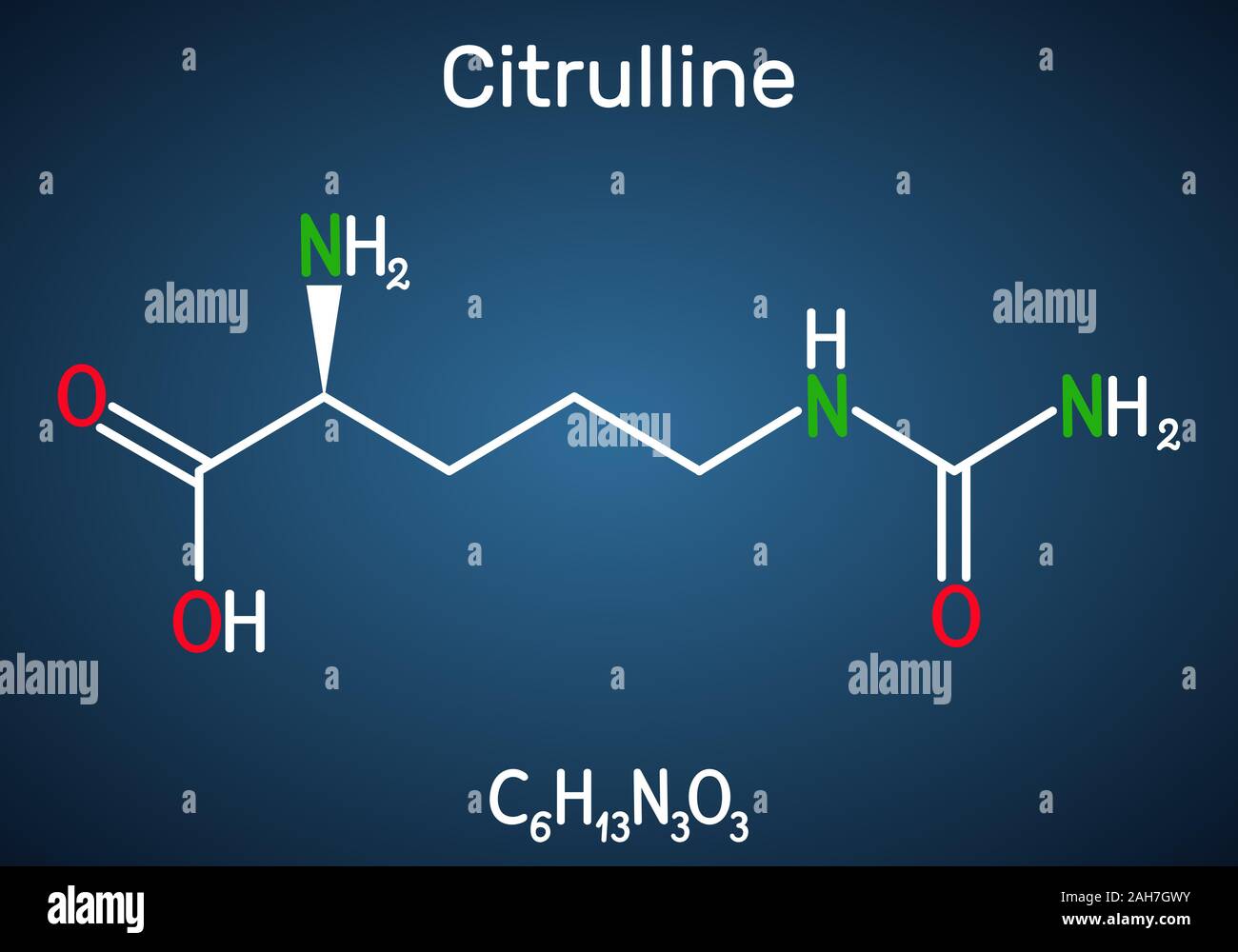 Citrulline C6H13N3O3, alpha amino acid molecule. Structural chemical ...