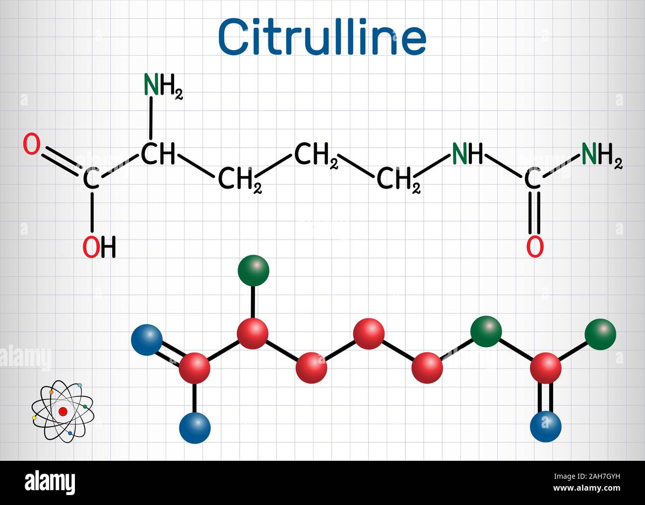 Citrulline C6H13N3O3, alpha amino acid molecule. Structural chemical ...