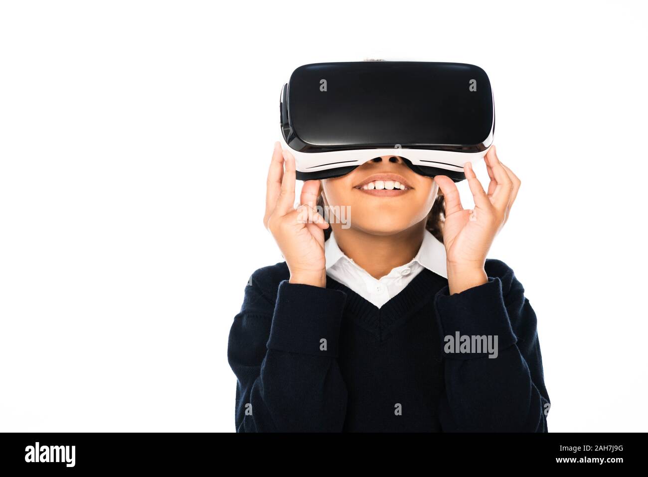 African american schoolgirl using virtual hi-res stock photography and ...