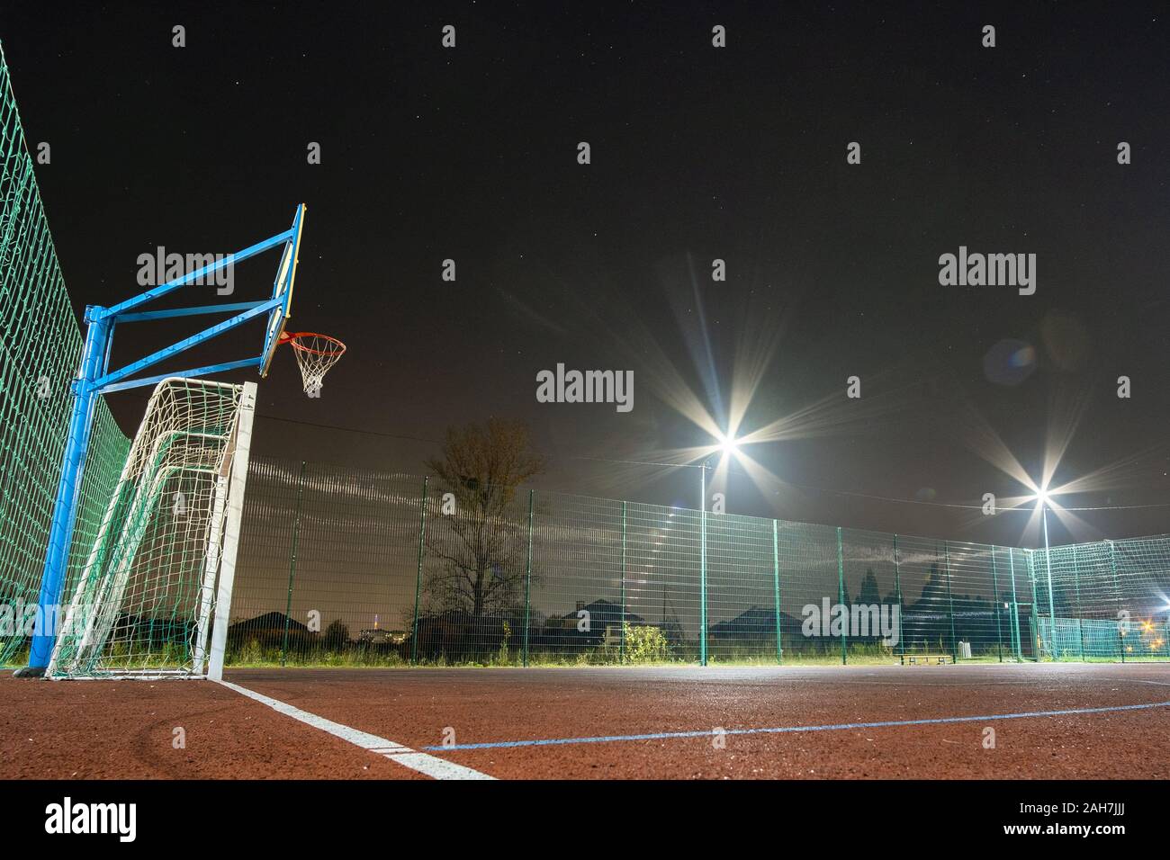 Outdoors mini football and basketball court with ball gate and basket ...