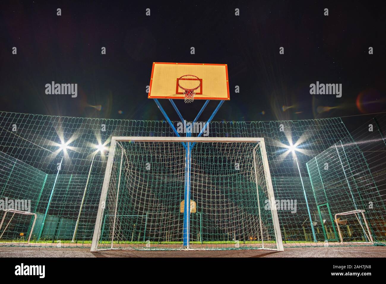 Outdoors mini football and basketball court with ball gate and basket ...