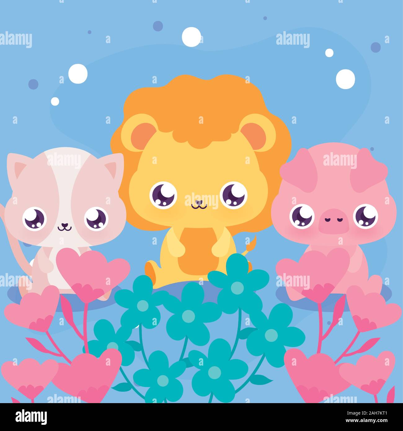 animals cartoons and flowers design, Kawaii expression cute character ...