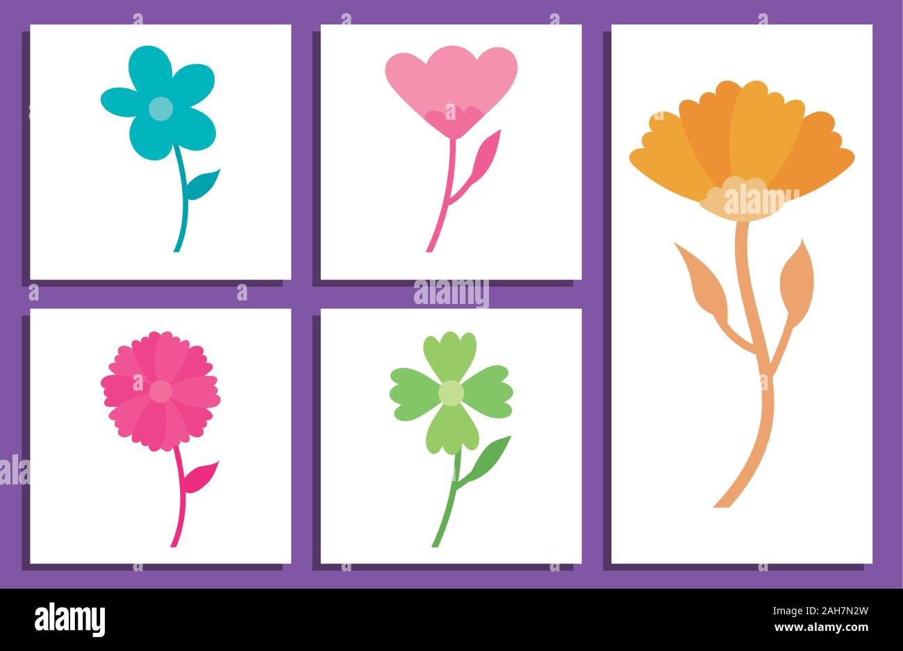 Natural flowers inside frames design, floral nature plant ornament ...