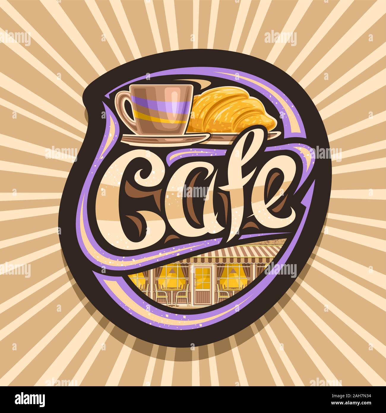 Vector logo for Street Cafe, dark decorative badge with illustration of ...
