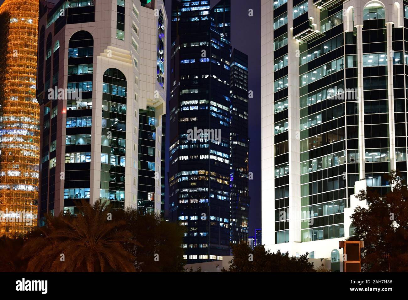 Doha, Qatar - Nov 18. 2019. Salam, Burj and Palm Towers in West Bay at ...
