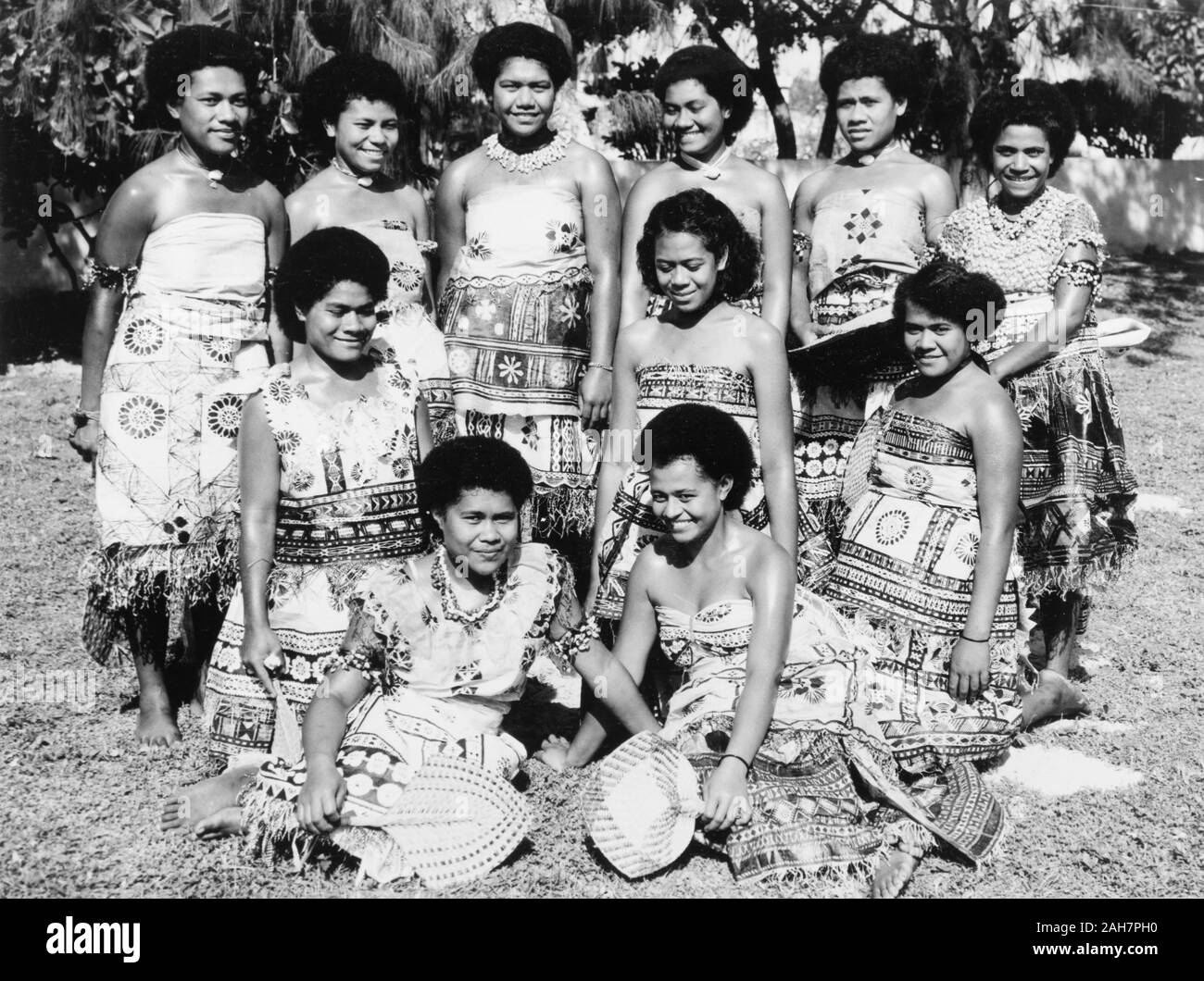 Fiji, Fijian women wearing 'masi' clothA group of Fijian women pose for ...