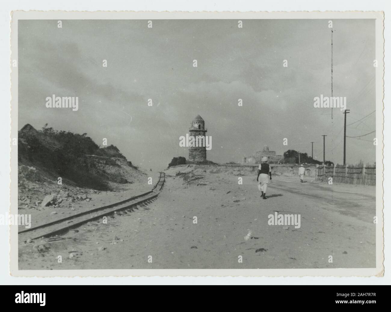 Somalia, View of a Mogadishu street scene with the Mnara Tower in the ...