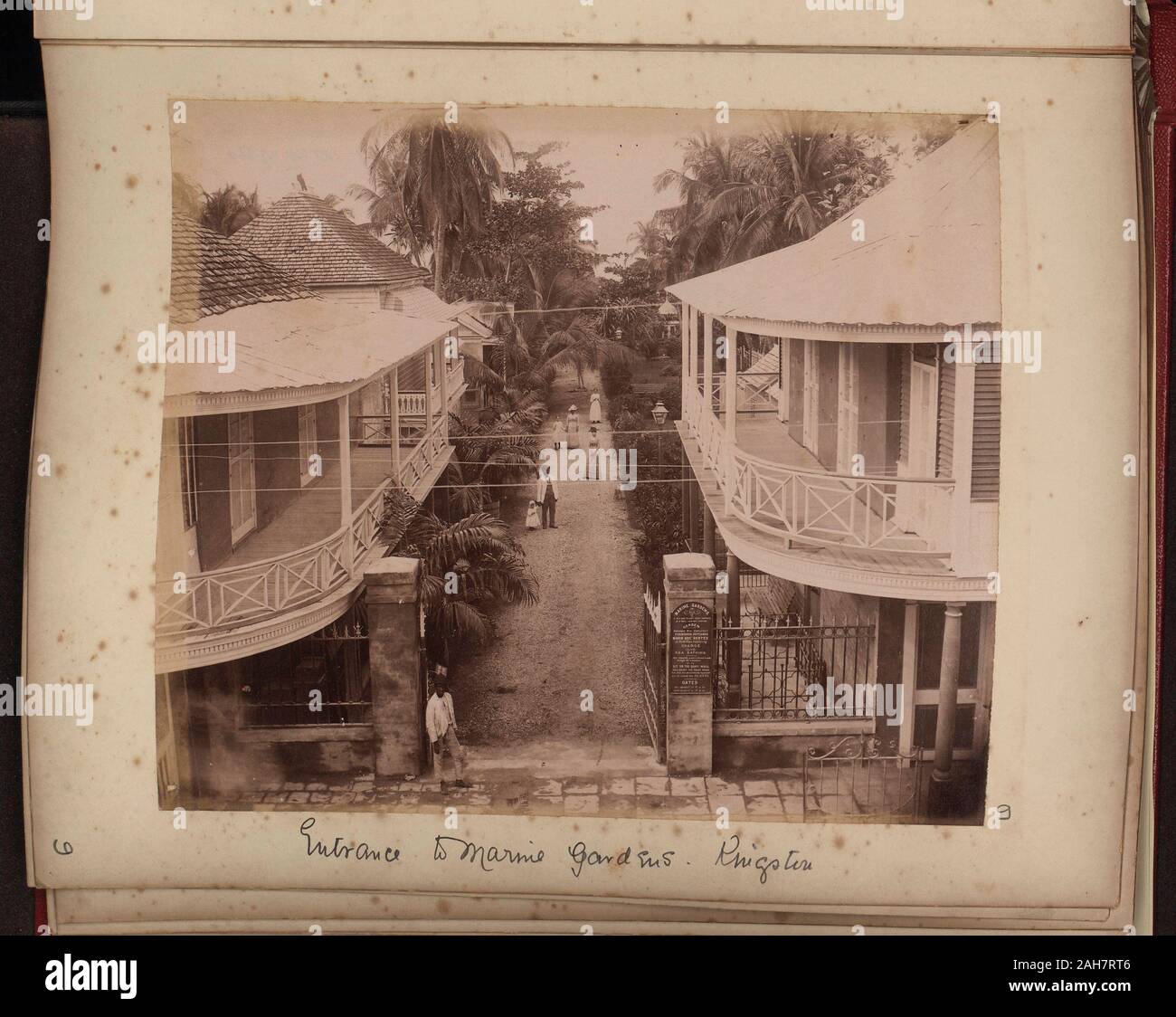 Jamaica, Entrance gates and avenue of Marine Gardens. Figures can be ...