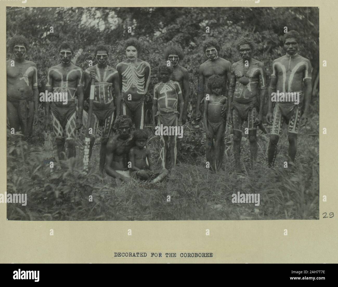 Australia, A group picture of aboriginal men and boys decorated with ...