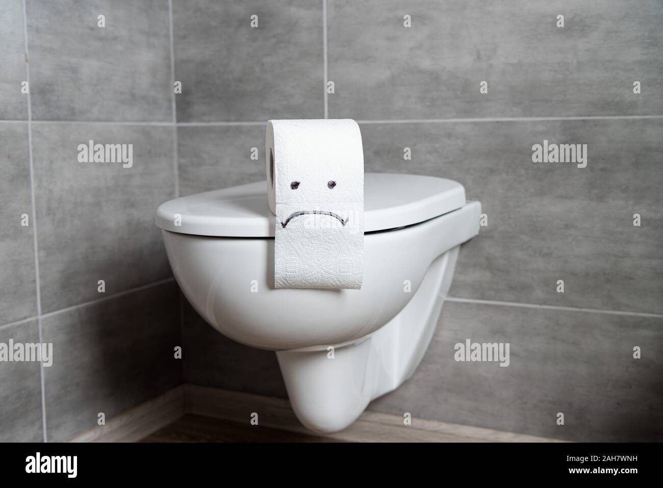 Toilet Paper With Sad Emoticon On Toilet Bowl In Modern, 50% OFF