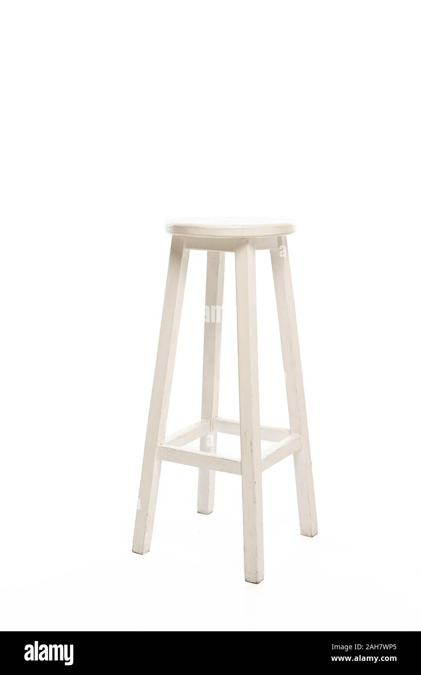 Modern white wooden stool isolated on white Stock Photo - Alamy