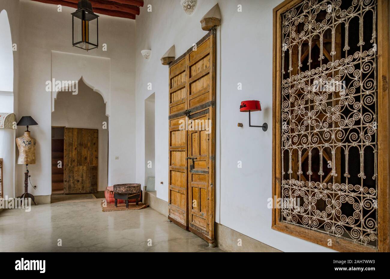 Interior square within a Moroccan Riad, decorated in oriental style ...