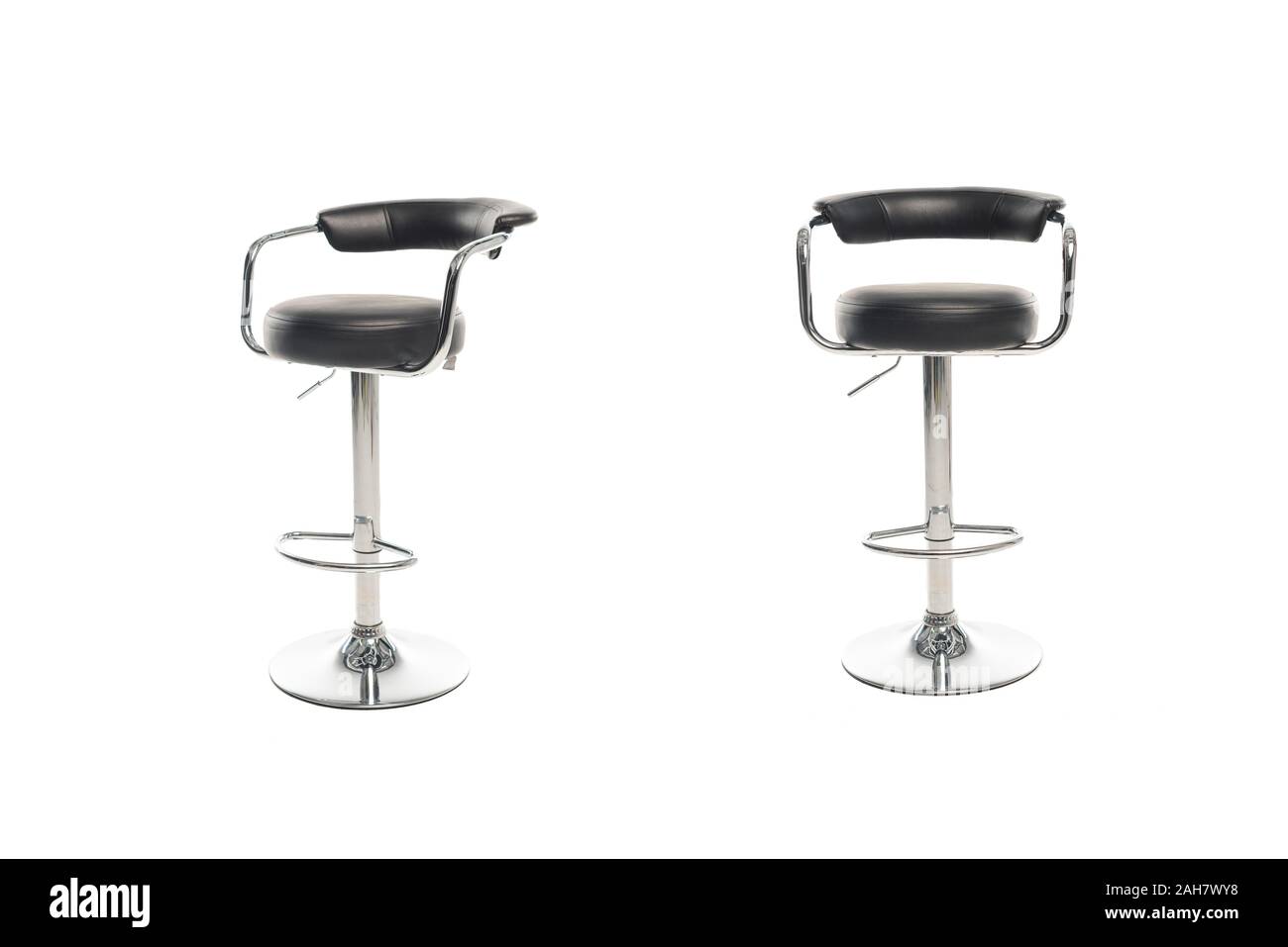 Two black bar stools isolated on white Stock Photo - Alamy