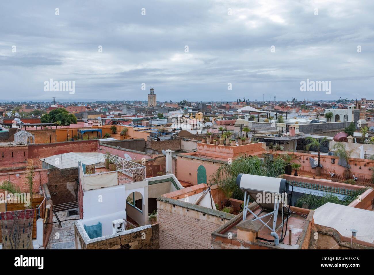 Marrakech city skyline on a clouded day, Medina area, Marrakesh-Safi ...