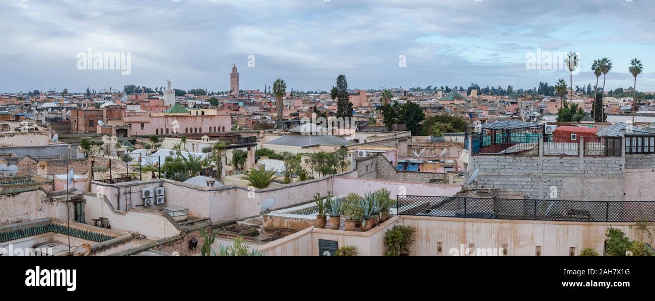 Marrakech city skyline on a clouded day, Medina area, Marrakesh-Safi ...