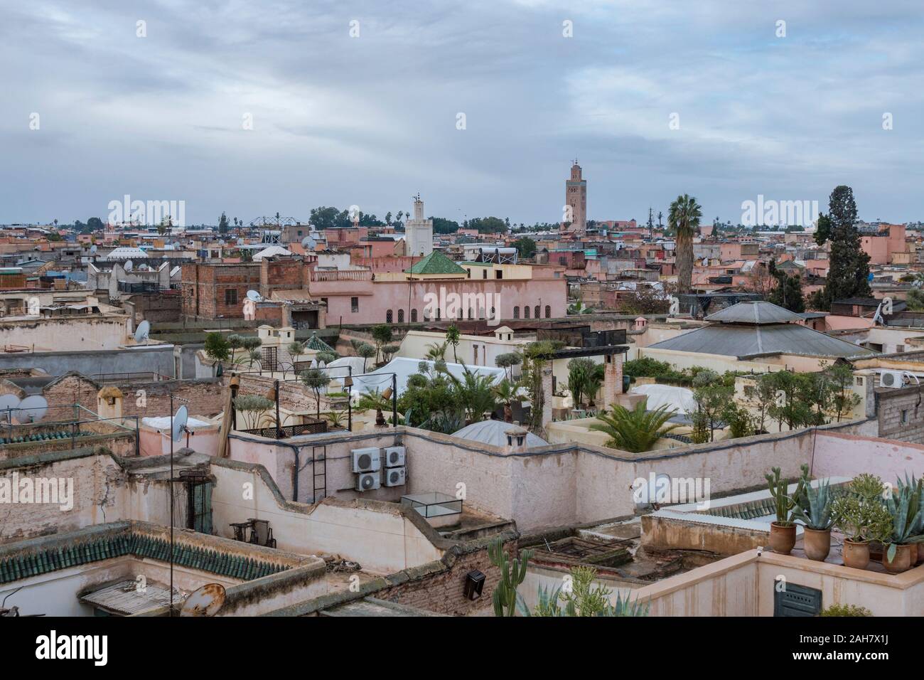 Marrakech city skyline on a clouded day, Medina area, Marrakesh-Safi ...