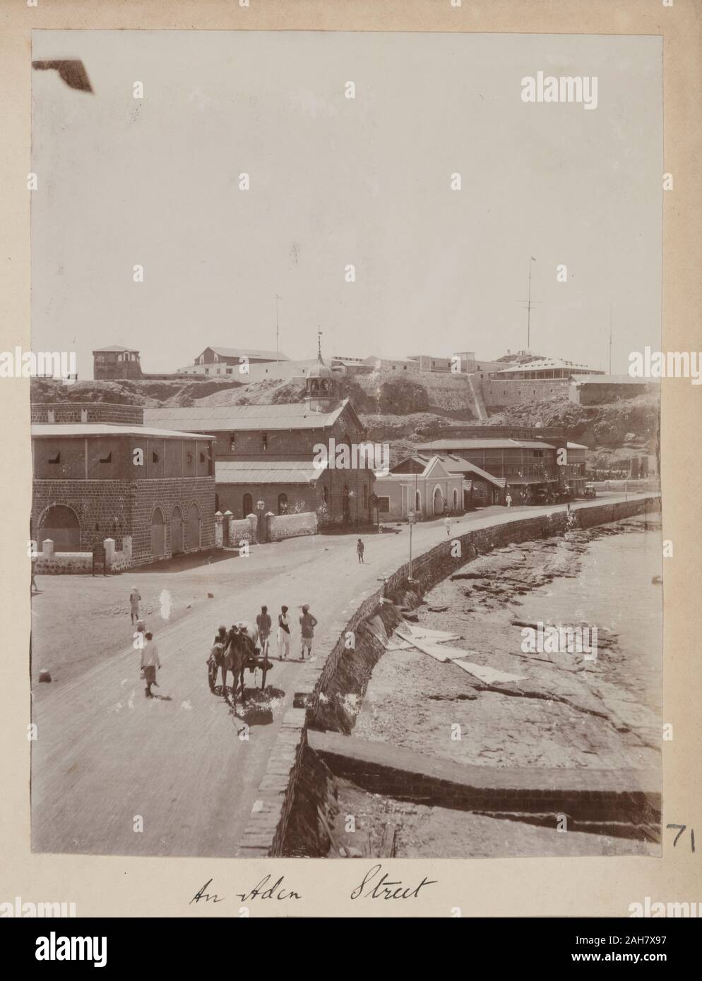 AdenYemen, View of a curving road with buildings and horse drawn ...