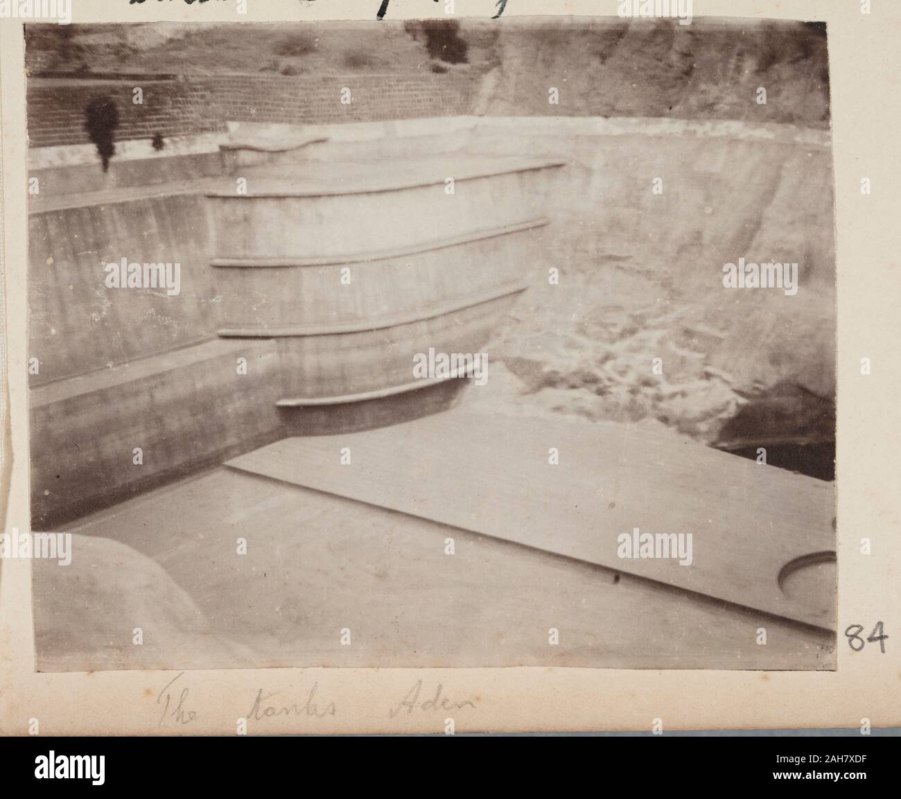 AdenYemen, View of the concrete walls of the Cisterns of Tawila ...