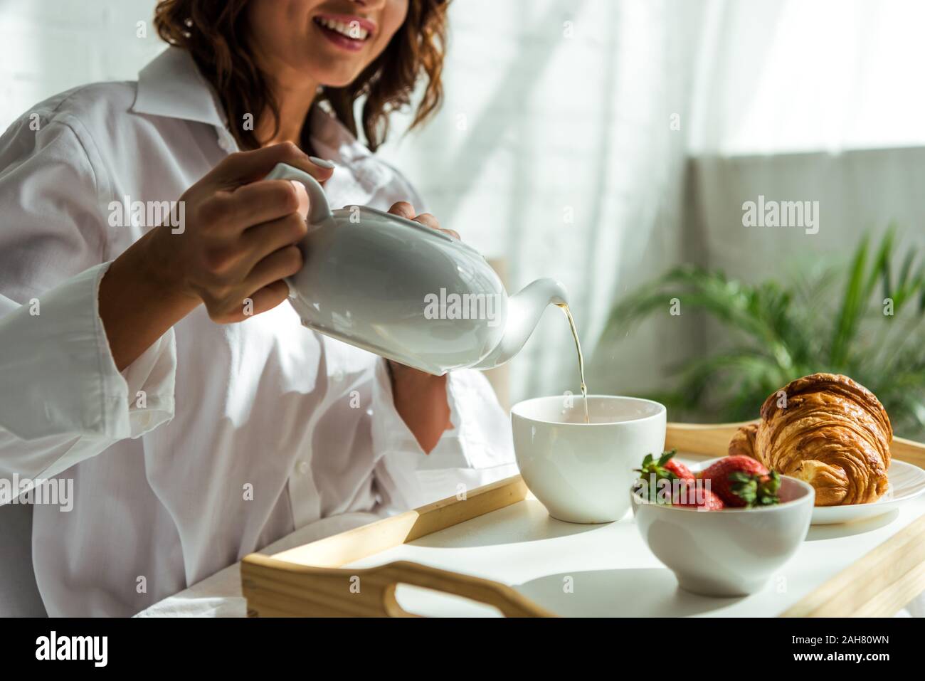 One happy woman morning tea sunshine hi-res stock photography and ...