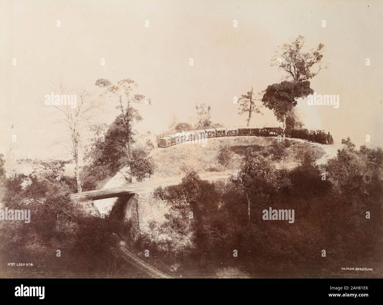 India, View of a steam train at 'Agony Point', a tight loop of railway ...