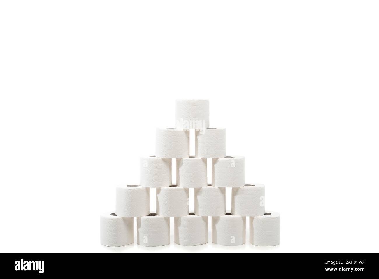 rolls of toilet paper arranged in pyramid isolated on white Stock Photo ...
