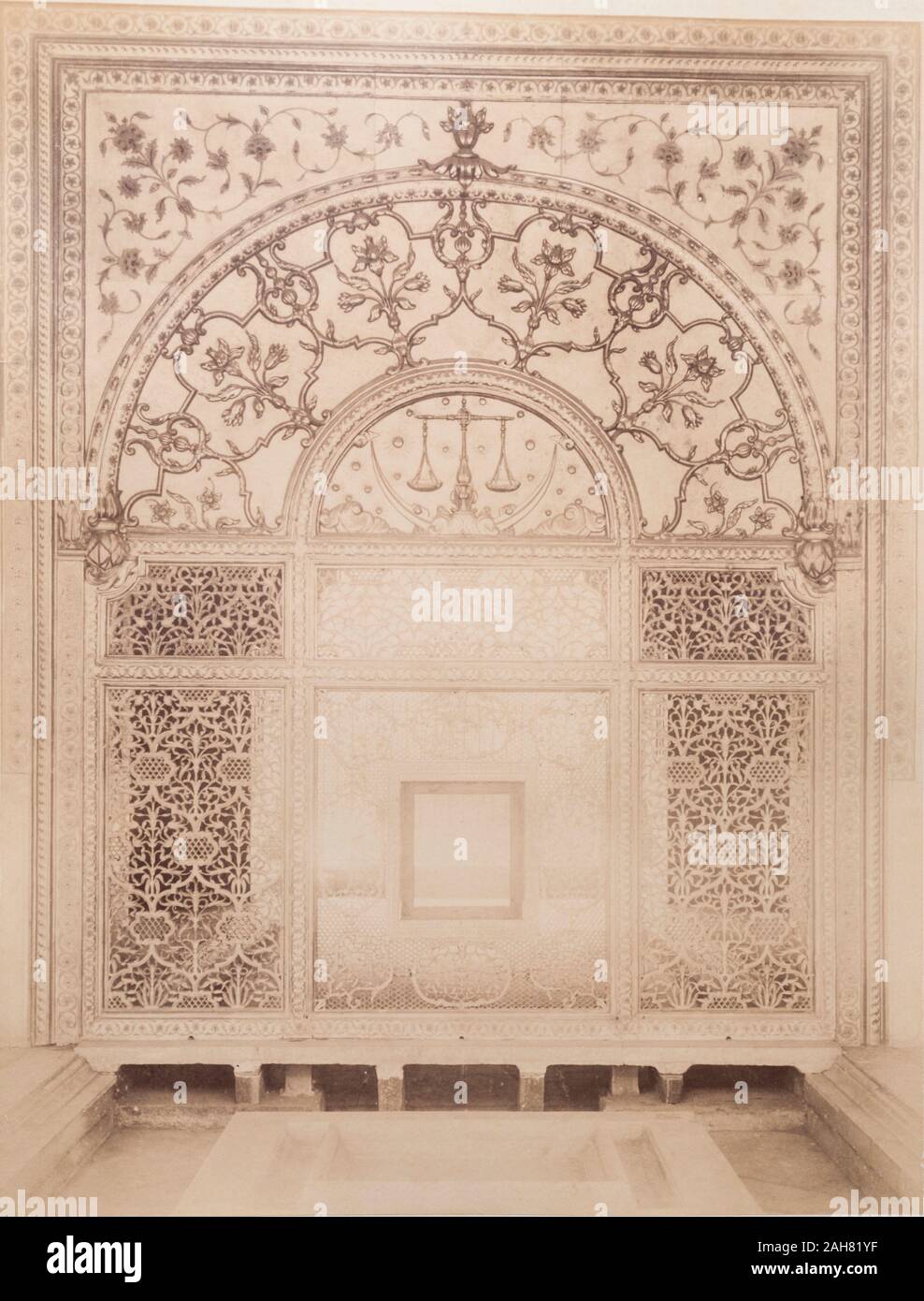 India, An intricately carved marble screen in the Khas Mahal, or Red ...