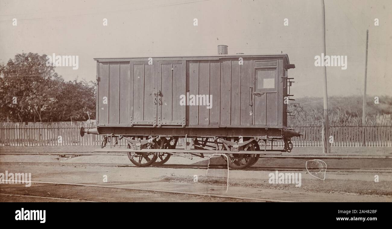Jamaica, A closed railway wagon sits on rails at a siding, 1894-1895 ...
