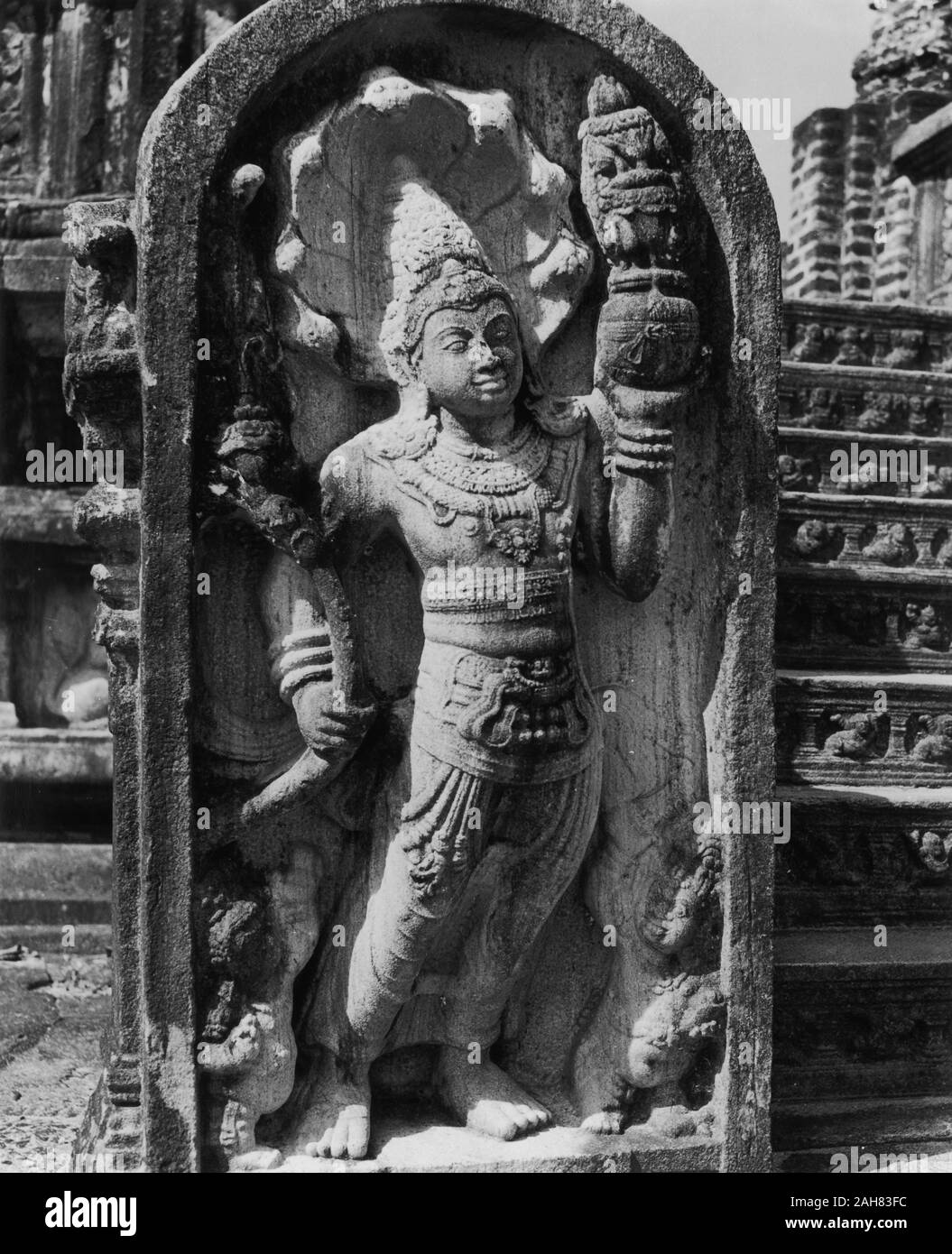 Sri LankaCeylon, Carved guard stone. One of a pair of guardian deities ...