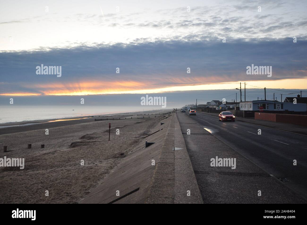 Walcott beach and sea wall, north-east Norfolk, England UK Stock Photo ...