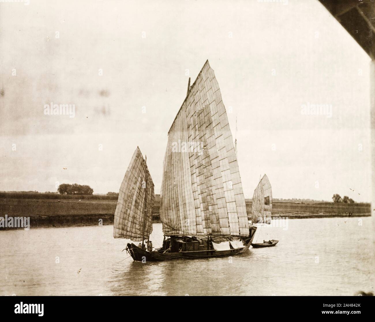 China, A Chinese junk with sails made from woven bamboo, transports ...
